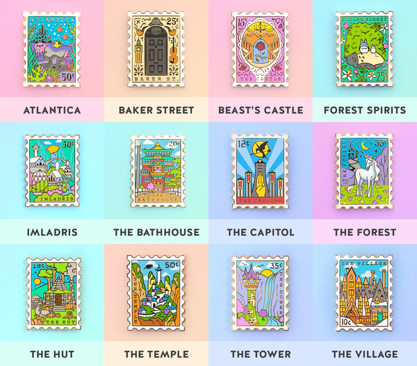 Mix & Match Set of 10 Stamp Fan Art Enamel Pins – Joy Addict