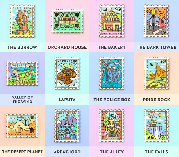 Mix & Match Set of 10 Stamp Fan Art Enamel Pins – Joy Addict