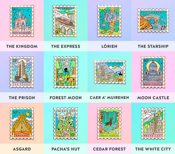 Mix & Match Set of 10 Stamp Fan Art Enamel Pins – Joy Addict